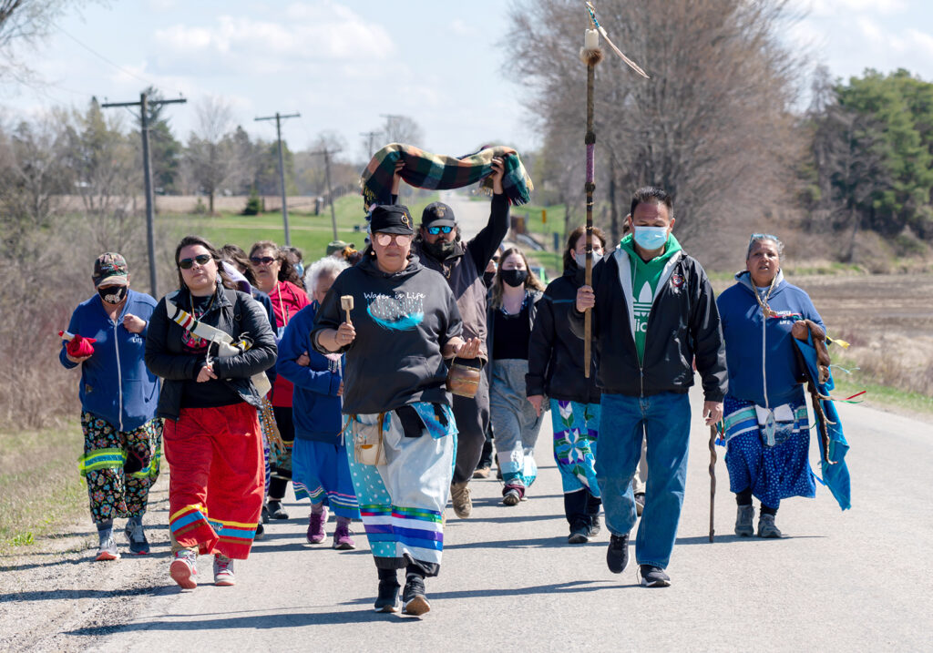 Water Walkers from Saugeen Ojibway Nation speak to South Bruce CLC members